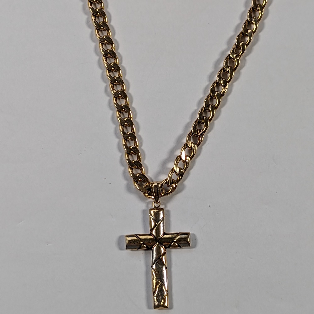 Pre-owned 9ct Gold Hollow Curb Chain & Cross Pendant - Own4Less